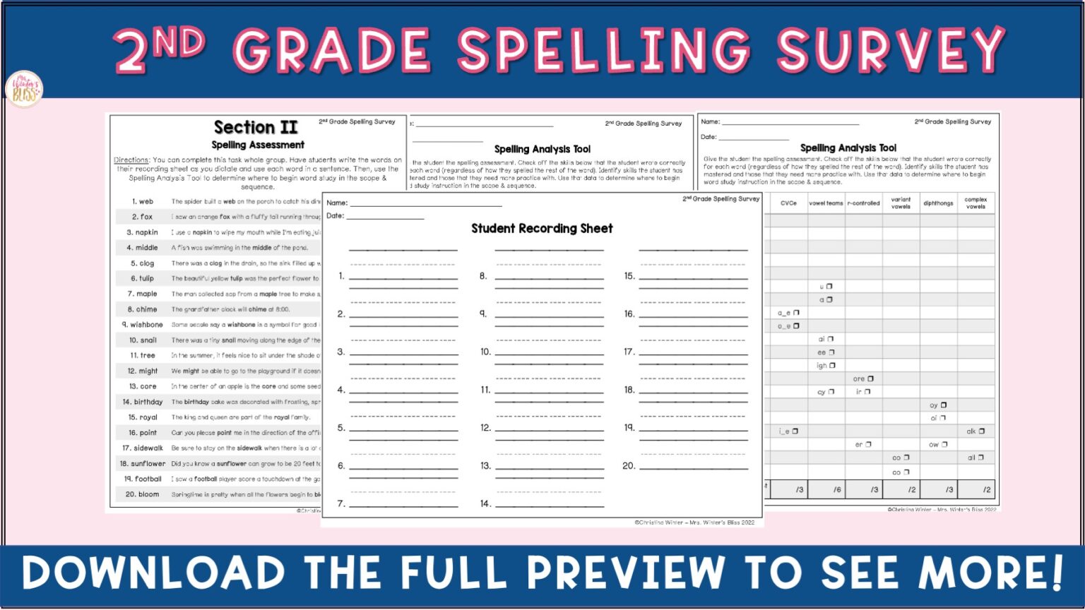 Kindergarten, 1st Grade, 2nd Grade Phonics Screeners - Spelling Reading ...