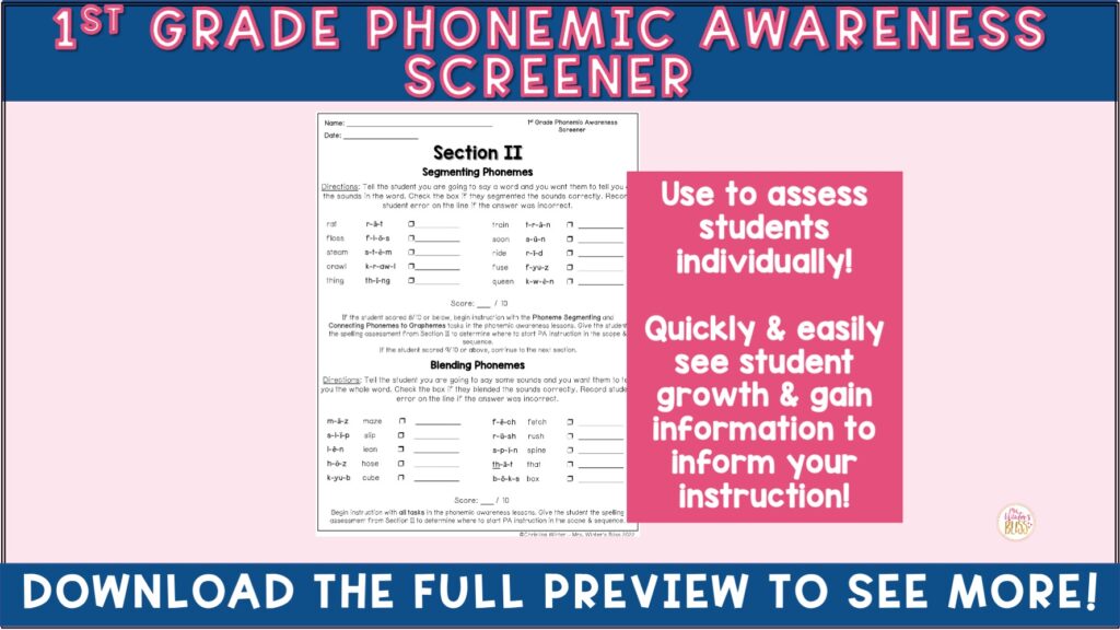 Kindergarten, 1st Grade, 2nd Grade Phonics Screeners - Spelling Reading ...
