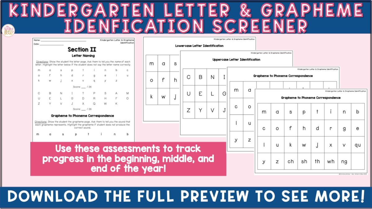 Kindergarten, 1st Grade, 2nd Grade Phonics Screeners - Spelling Reading ...