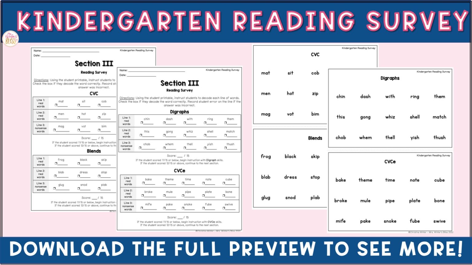 Kindergarten, 1st Grade, 2nd Grade Phonics Screeners - Spelling Reading ...