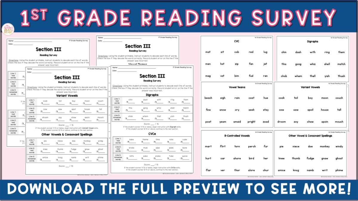 Kindergarten, 1st Grade, 2nd Grade Phonics Screeners - Spelling Reading ...