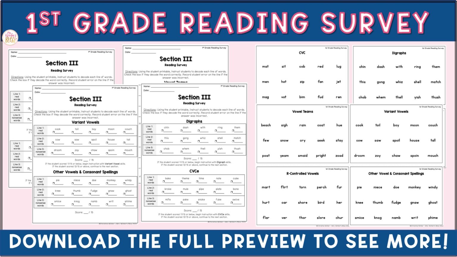 Kindergarten, 1st Grade, 2nd Grade Phonics Screeners - Spelling Reading ...